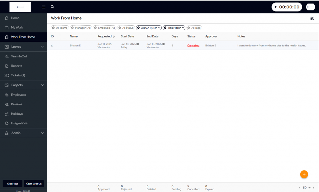 How to Check Past Applied Work From Home Requests in Moon HRM? - Help Desk